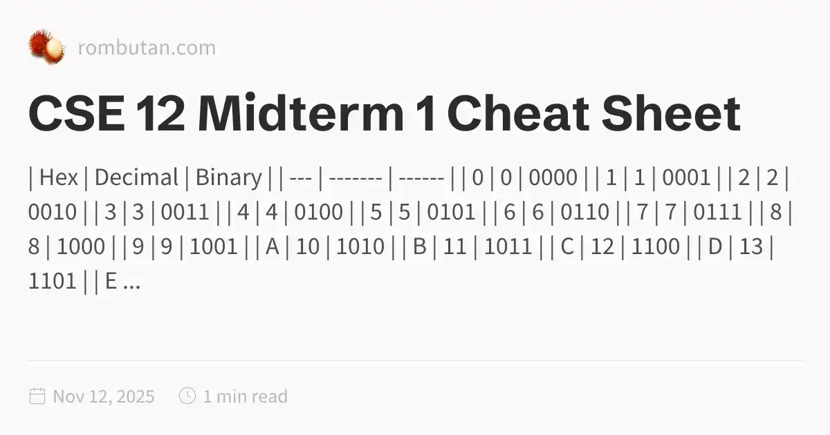 CSE 12 Midterm 1 Cheat Sheet